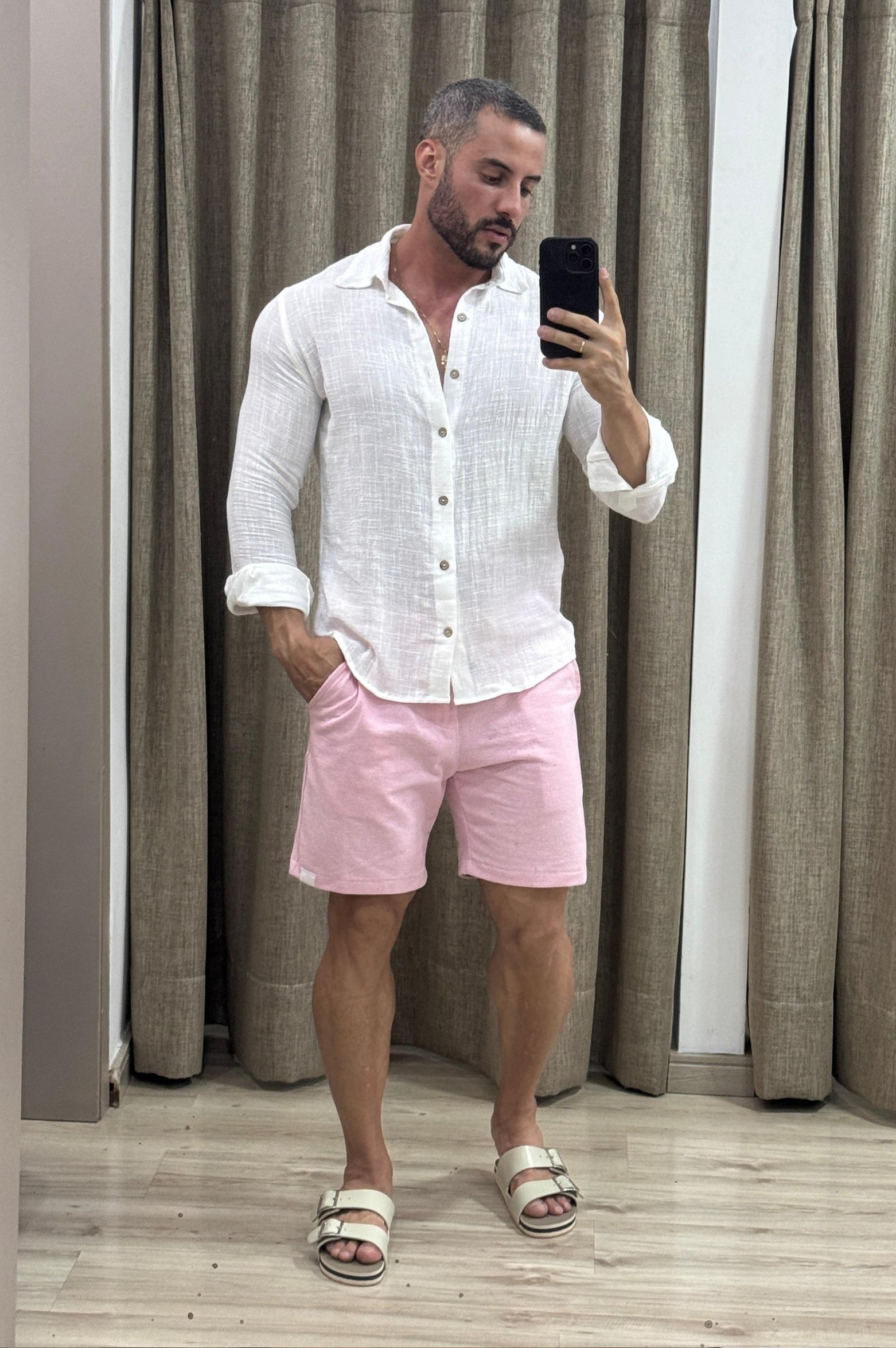 Bermuda Mirage Linho Rústico Rosa - Up